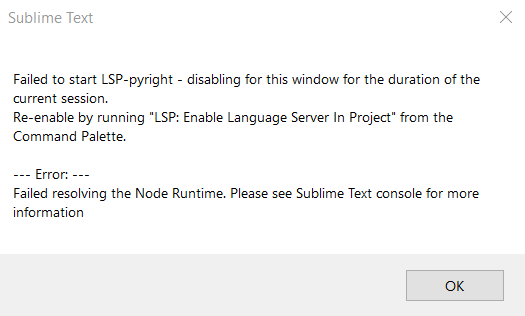 LSP Py right Not Working Asking For Node Runtime Technical Support Sublime Forum