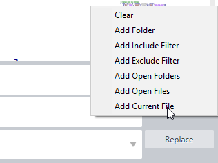 How to open the find in files panel 'where' context menu with the ...